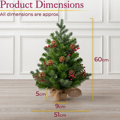 Mini Christmas Tree Artificial Pine Cone Berry Spruce With Base 2ft ...