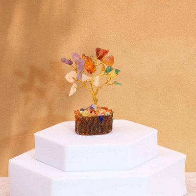 Mini Gemstone Tree On Wood Base Multi Stones (15 stones) MultiColorCol