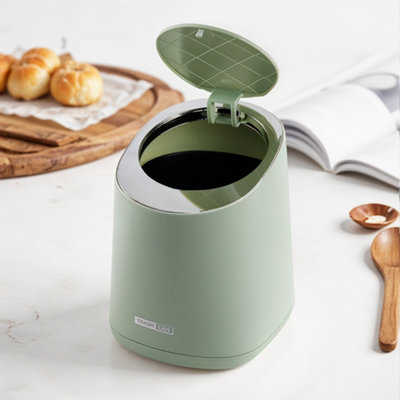 Mini Green Desktop Trash Bin with Press-top Lid