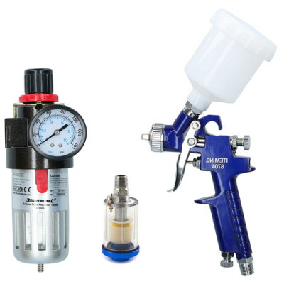 Mini HVLP Gravity Feed Spray Gun 0.8mm, Inline Moisture Trap Pressure ...