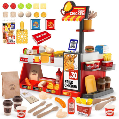 Mini Kitchen Playset 52PCS Fried Chicken Shop Toy with Color-Changing ...