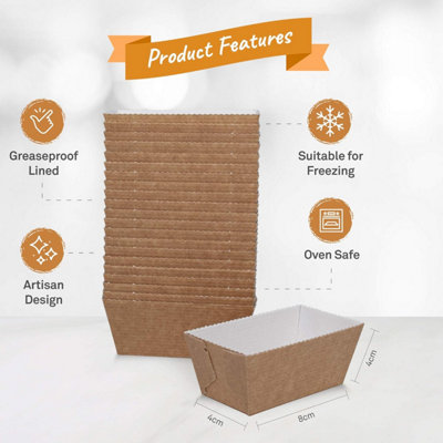 Mini Loaf Cake Cases 50 Pack Disposable Brown Loaf Tin Liners 8x4x4cm ...
