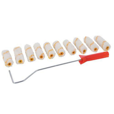 Mini Paint Roller & 10x 100mm Sleeves Painting Decorating Tool Kit Wall ...
