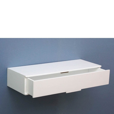 White floating shelf with drawer store