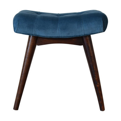Mini Teal Velvet Curved Upholstered Bench