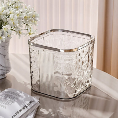 Mini White Tabletop Trash Bin with Pop-Up Lid