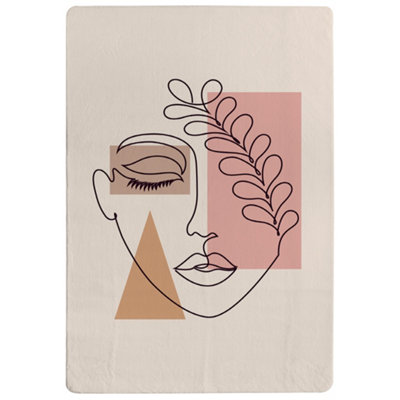 Minimal Line Drawing Of Womans Face Designer Special Soft Home Rug