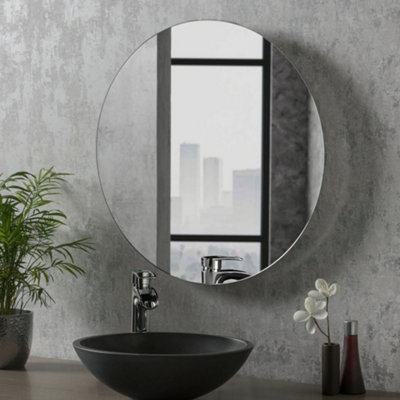 Minimal Round Bathroom Mirror 60cm with Anti-fog | DIY at B&Q
