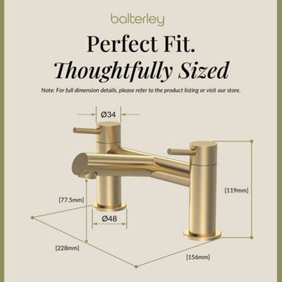 Minimalist Deck Mounted Bath Filler Tap - Brushed Brass - Balterley