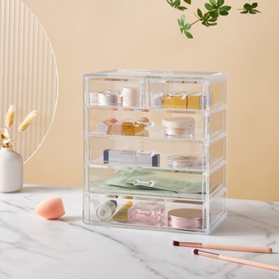 Minimalist Transparent Clear Acrylic Finish Makeup Organizer Box with 4 ...