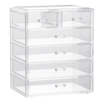 Minimalist Transparent Clear Acrylic Finish Makeup Organizer Box with 4 ...