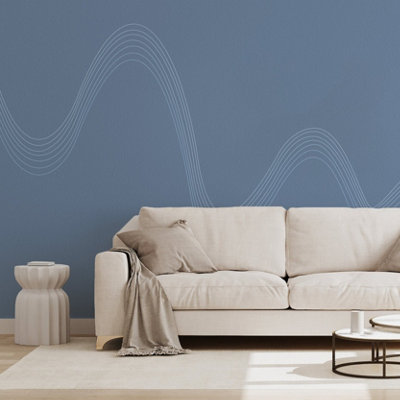 Minimalistic Blue Waves Wallpaper Mural - Peel & Stick Wallpaper - Size Large (500 x 265 cm)
