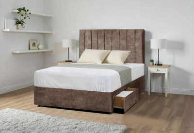 Mink Plush Velvet Divan Bed Set with 20" Vertical line Headboard, 10 ...