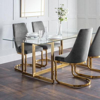 Minori Rectangular Glass Top 4-6 Seater Dining Table - Gold