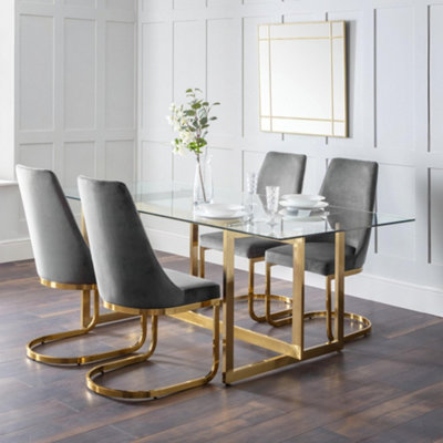Minori Rectangular Glass Top 4-6 Seater Dining Table - Gold