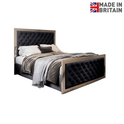 Minsmere Upholstered Soft Velvet Black Metal Designer Bed Frame