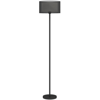 Mira Black Metal and Fabric Floor Lamp with Double Layer Shade and Foot ...