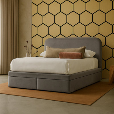 Mira Ottoman Bed Rounded Headboard End Lift: Velvet Grey