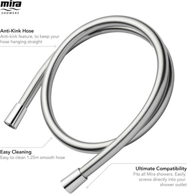 Mira Rada Silver Smooth Shower Hose 1.25m Chrome Anti Twist 76125-Na ...