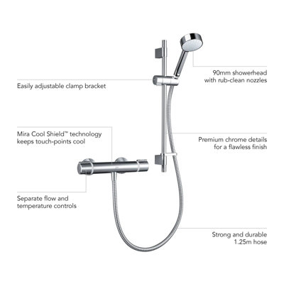 Mira Relate EV Mixer Shower Thermostatic 90mm Head Chrome Modern 2.1878.001