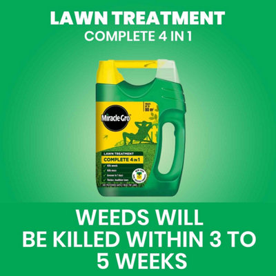 MIRACLE GRO COMPLETE 4-IN-1 2.8KG LAWN TREATMENT SPREADER KILLS WEEDS ...