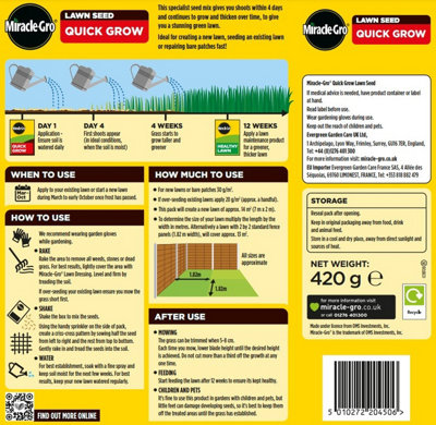 Miracle-Gro Quick Grow Lawn Seed 16m2 Ryegrass fescues Fast Grass Seed 480g
