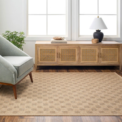 Mirage-Cottage Tan Brown Checkered Fringe In- & Outdoor Jute-Look Rug ...