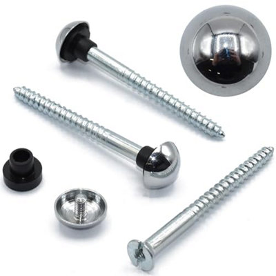 Mirror Screws 38mm with Chrome Dome Cap & Rubber Grommets - 12 Pack for ...