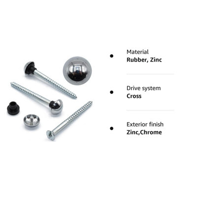 Mirror Screws 38mm with Chrome Dome Cap & Rubber Grommets - 12 Pack for ...