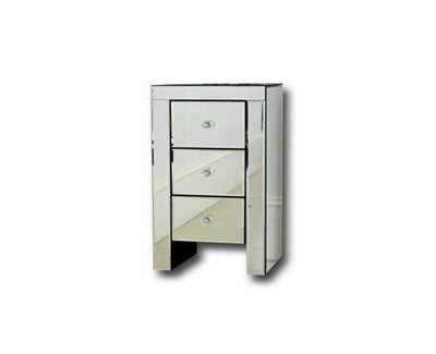 Mirrored 3-Drawer Bedside Table Crystal Handles & Bevelled Edges
