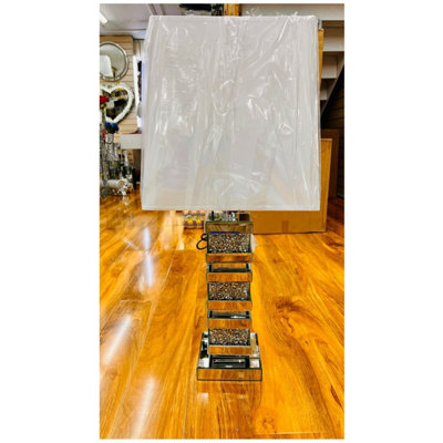 Mirrored Rectangle 3 Box Crushed Diamond Table Lamp