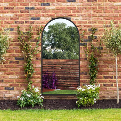 MirrorOutlet Arcus - Black Framed Arched Garden Wall Mirror 71" X 35 ...