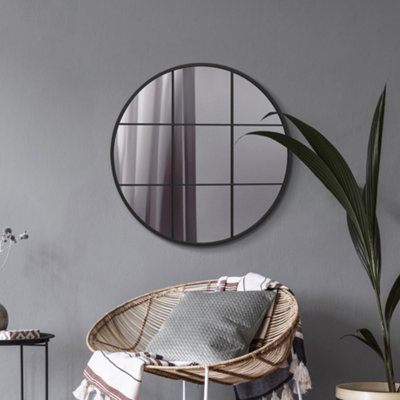 MirrorOutlet Circulus - Black Metal Framed Round Window Wall Mirror 31 ...