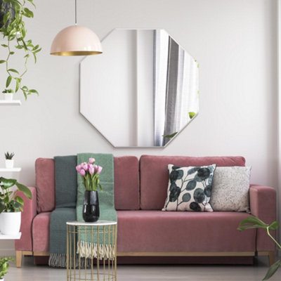 MirrorOutlet Octa - All Glass Modern Bevelled Octagonal Wall Mirror 31 ...