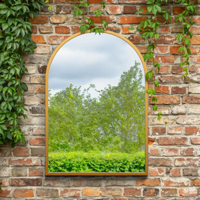 MirrorOutlet The Arcus Gold Metal Framed Arched Garden Wall Mirror ...