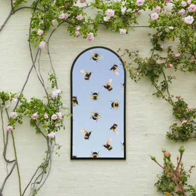 MirrorOutlet The Typis Black Metal Edged Arch Garden Wall Mirror With ...