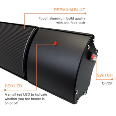 Mirrorstone 2400w Helios Infrared Bar Heater In Black Finish, Wall ...