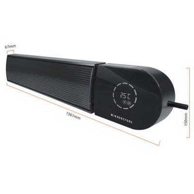 MIRRORSTONE IONIS BLACK BAR FIR COATED ALUMINIUM 2400W WIFI INFRARED HEATER