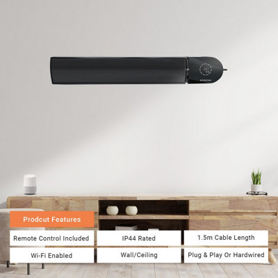Mirrorstone Ionis Black Bar FIR Coated Aluminium 2400w WIFI Infrared Heater