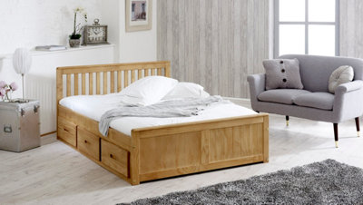 Mission Wooden Bed, Pine Guest Bed with Under Bed Storage Drawers and ...