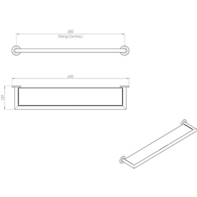 Mitred Bar With Recessed Frosted Shelf 600mm Fixing Centres Stainless Steel