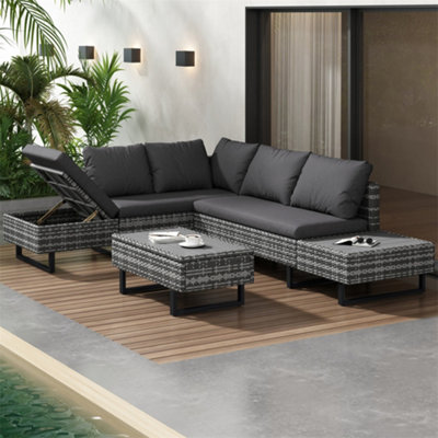 Mixed Grey Rattan Corner Sofa Set,Industrial Style,with Coffee Table ...