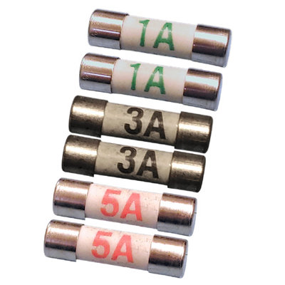 Mixed Mini Shaver Plug BS646 FUSES 20MM X 5MM (2X1AMP, 2X3AMP, 2X5AMP)