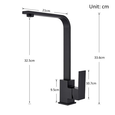 Mixer Tap Square Mono Brass Faucet Kitchen Tap Black Finish Square Neck ...