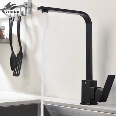 Mixer Tap Square Mono Brass Faucet Kitchen Tap Black Finish Square Neck ...