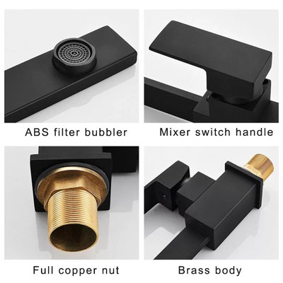 Mixer Tap Square Mono Brass Faucet Kitchen Tap Black Finish Square Neck ...