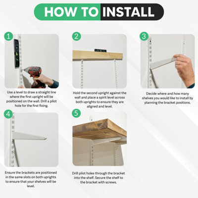 MKGT 1220mm Twin Slot Uprights - White Genuine 32mm Adjustable Wall ...