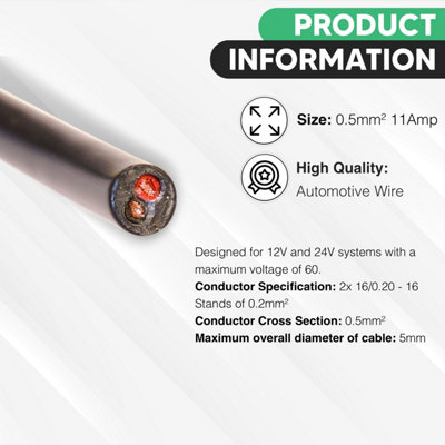 MKGT Automotive Round Twin 2 Core Cable 12V/24V Thin Wall Wire for Auto ...