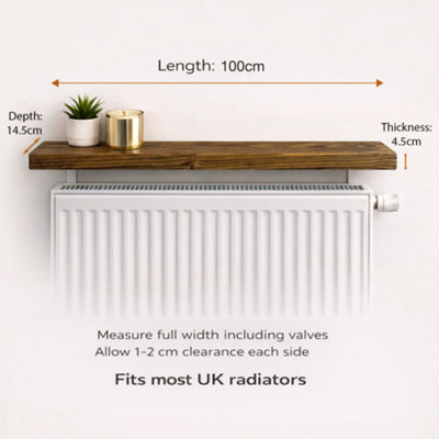 MKGT Solid Wood Radiator Shelf, No Drill with Brackets, Handmade in UK ...