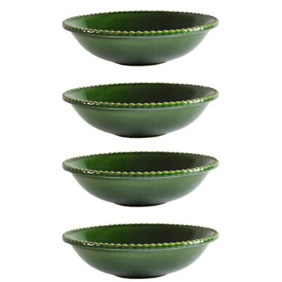 MM Living Set Of 4 Green Bobble Pasta Bowl Stoneware 21cm